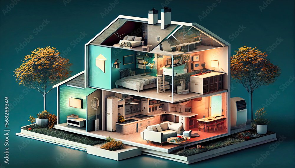 smart home - smarthome technology illustrated by generative AI. Modern ...