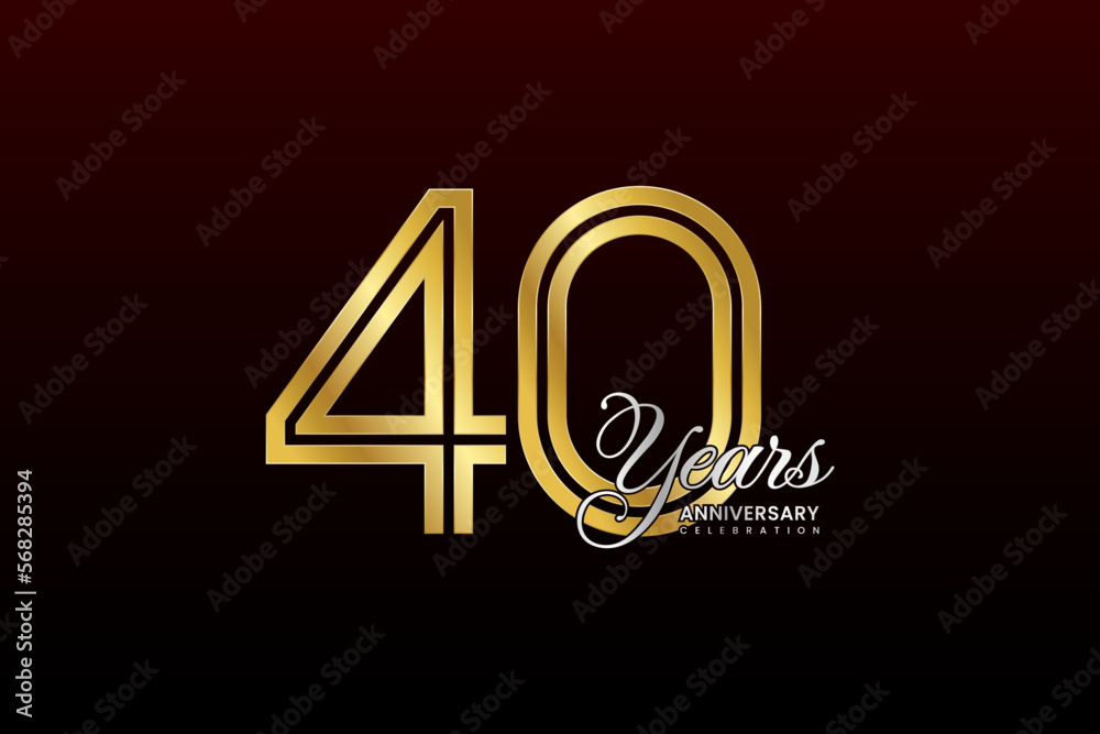 40th anniversary logo design with double line. Gold color numbers with ...