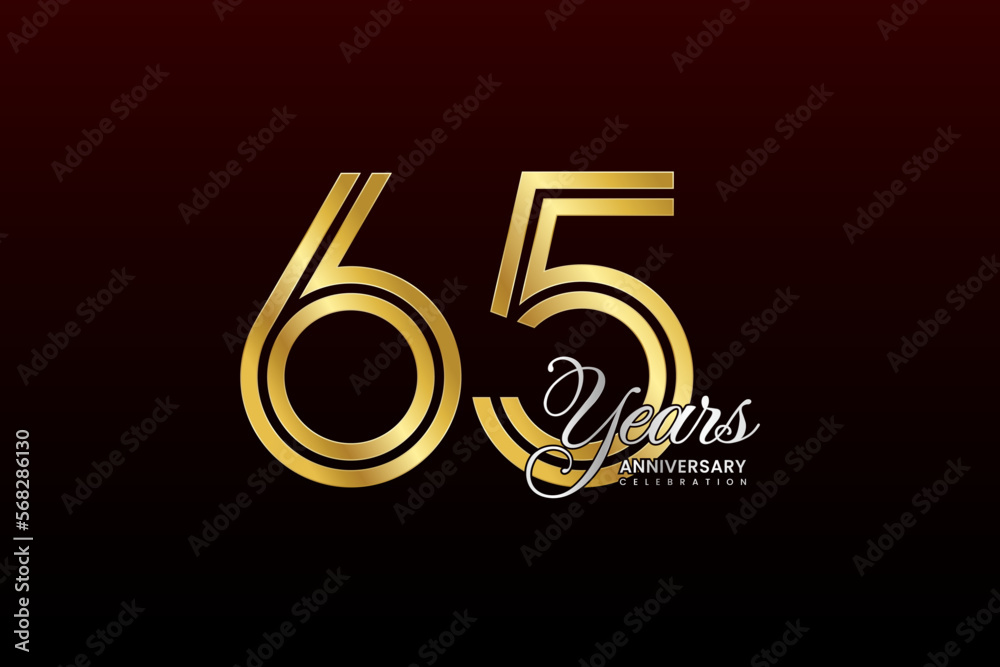 65th anniversary logo design with double line. Gold color numbers with ...