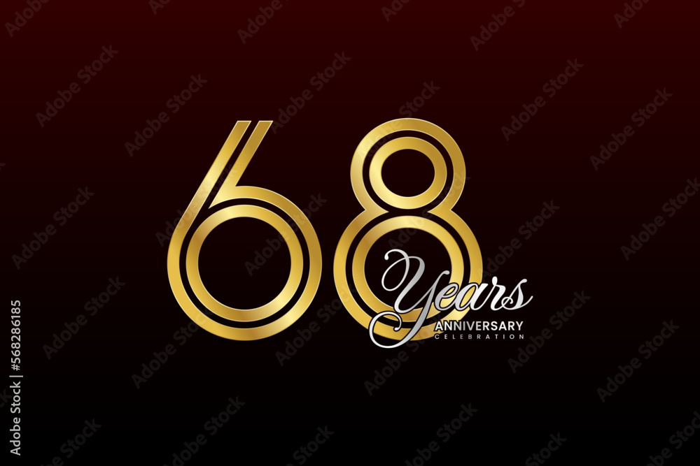 68th anniversary logo design with double line. Gold color numbers with ...