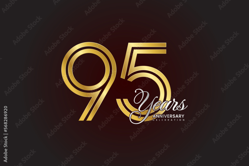 95th anniversary logo design with double line. Gold color numbers with ...