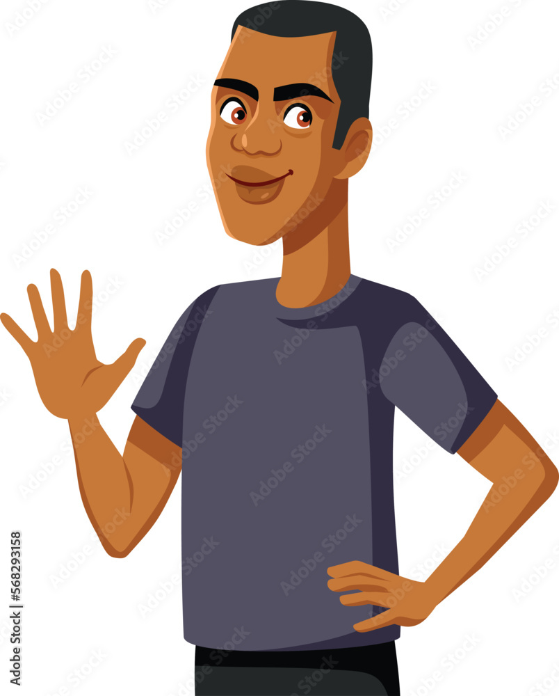Man Counting Showing Five Fingers Vector Cartoon Illustration. Happy ...