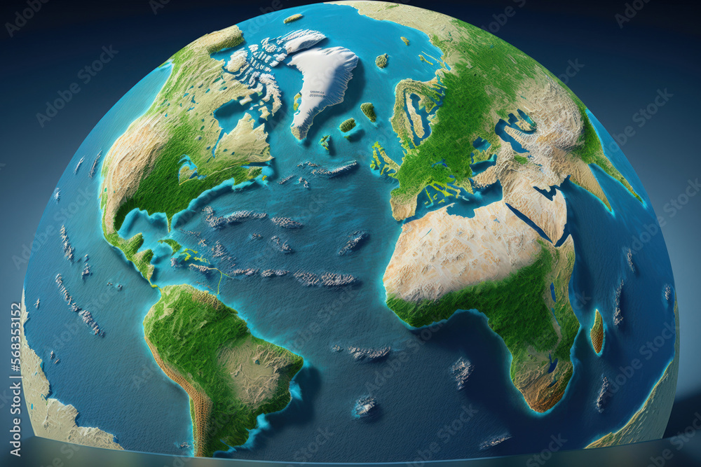 Illustration Stock Earth in flat relief on a world map. Detailed ...