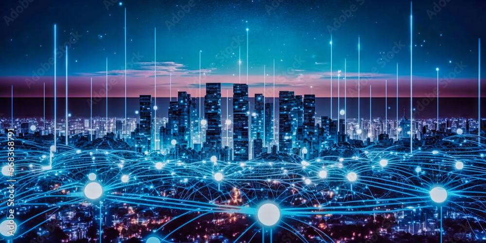 Smart city, techno mega city, iot. Background for tech titles , news ...