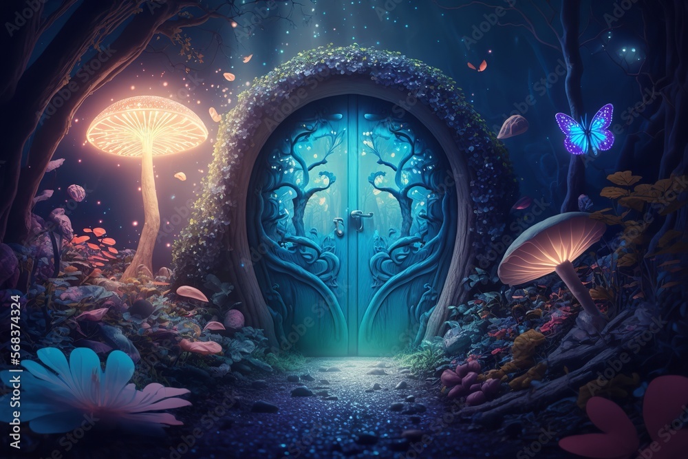 Fantasy enchanted fairy tale woodland with flying fairytale magic ...