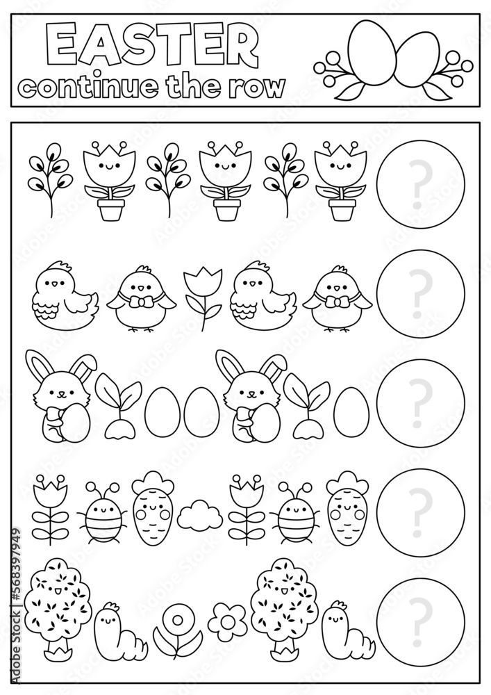 What comes next. Easter black and white matching activity for preschool ...