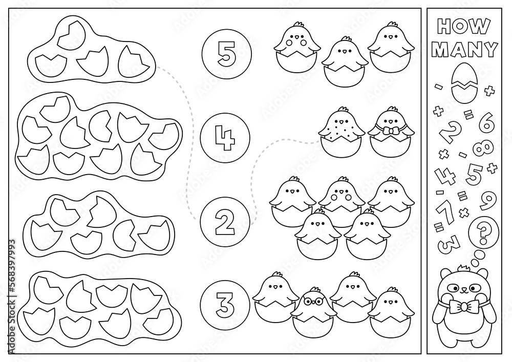 Easter black and white matching game with cute kawaii hatching chicks ...