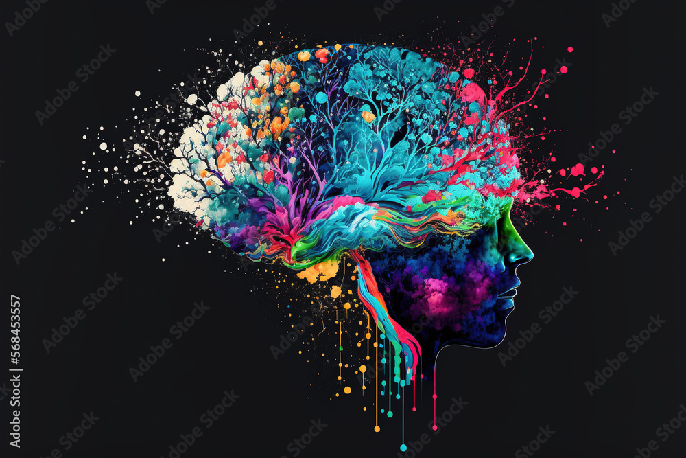 A genius human brain abstract painting art with creative watercolor splash showing concept of ...