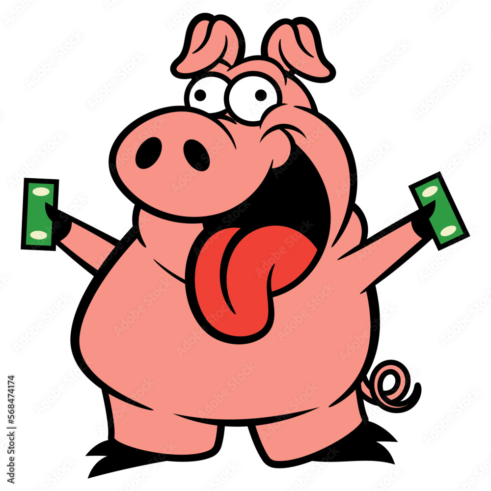Cartoon illustration of Funny Pig showing a money. Best for sticker ...
