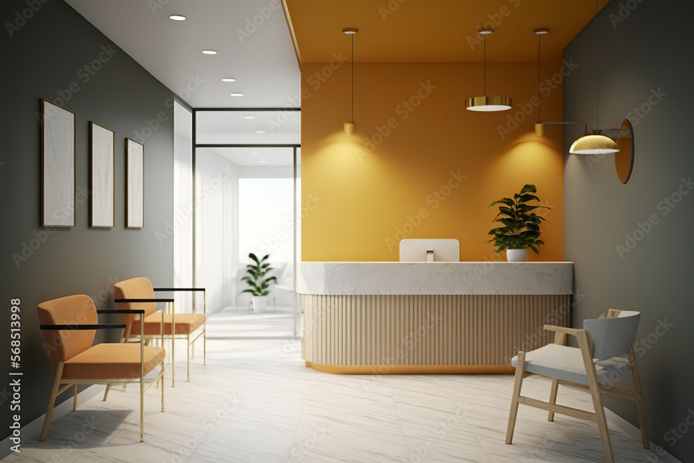 contemporary doctor's office, with sleek lines and a warm color palette ...
