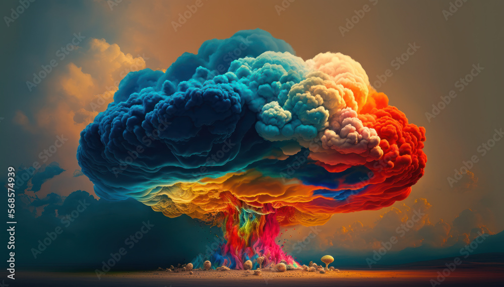 Nuclear bomb atomic mushroom cloud tree psychedelic colorful rainbow ...