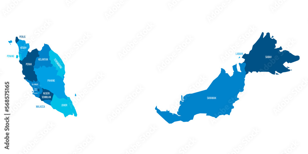 Malaysia political map of administrative divisions - states and federal ...