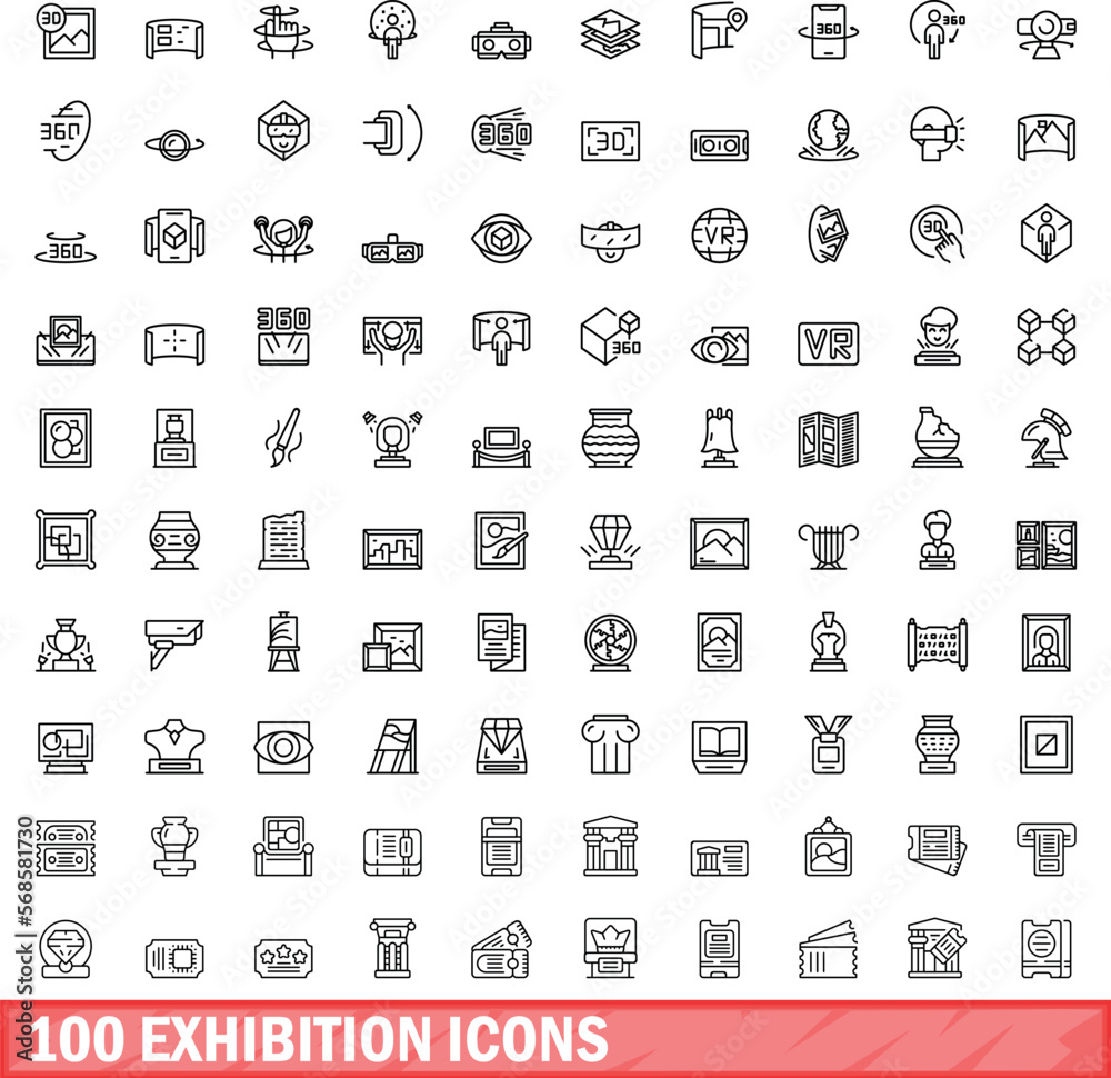 100 exhibition icons set. Outline illustration of 100 exhibition icons ...