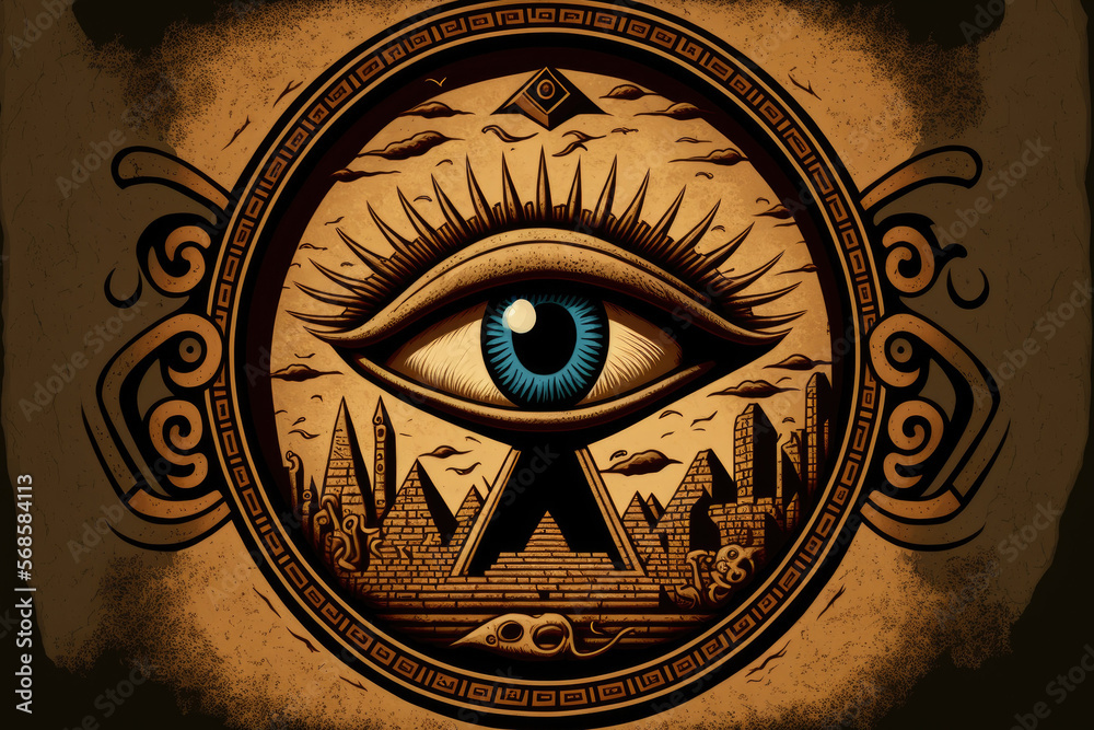 Ancient archeological artifact depicting the eye of Osiris and Egyptian ...
