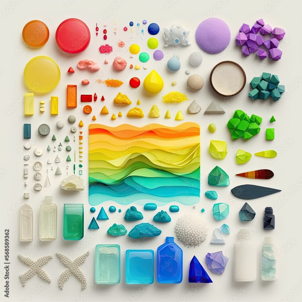 Colorful Plastic Waste Found on the Beach, Rainbow Knolling AI ...