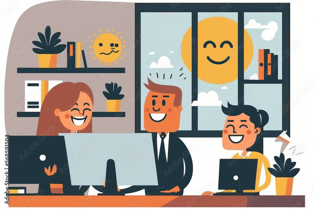 Fun at the Office, Happy Workplace Illustration, Happy Coworkers ...