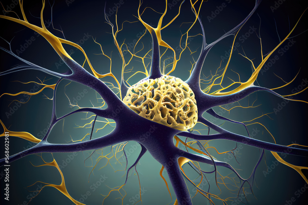Microscopic view of brain neuron cluster of the human nervous system ...