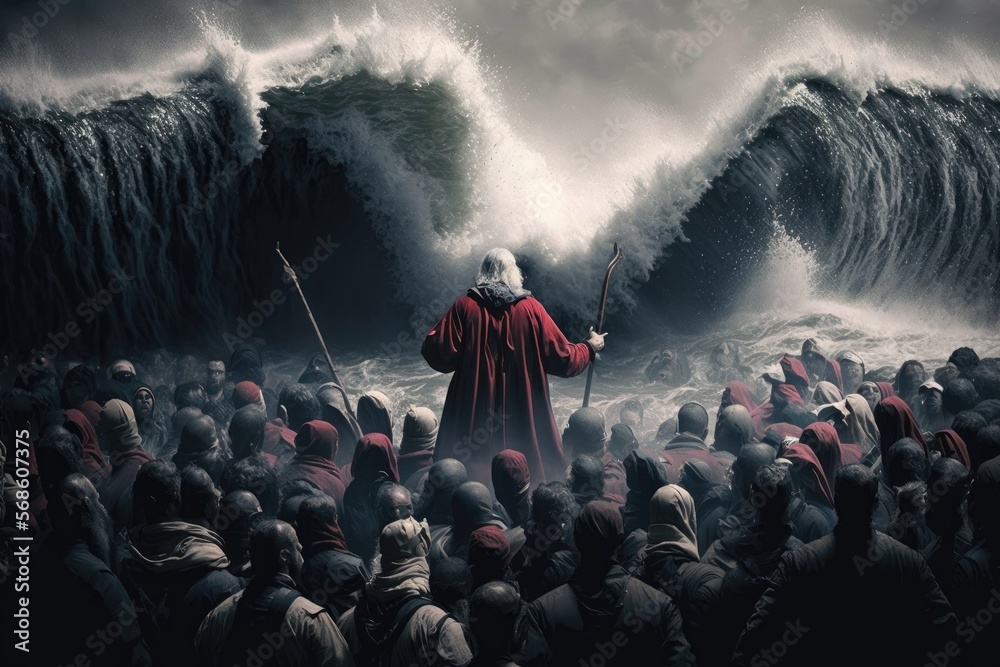 Exodus of the Bible Moses Parting the Red Sea with the Israelites ...