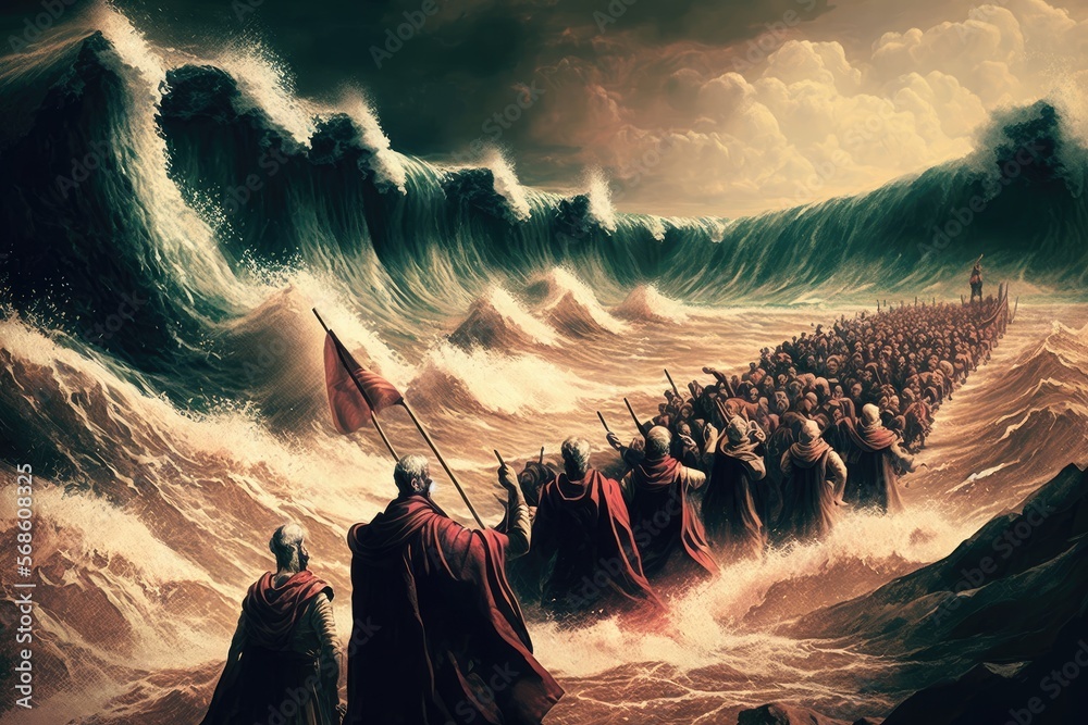 The Glorious Scene of Moses Parting the Red Sea with the Israelites An ...