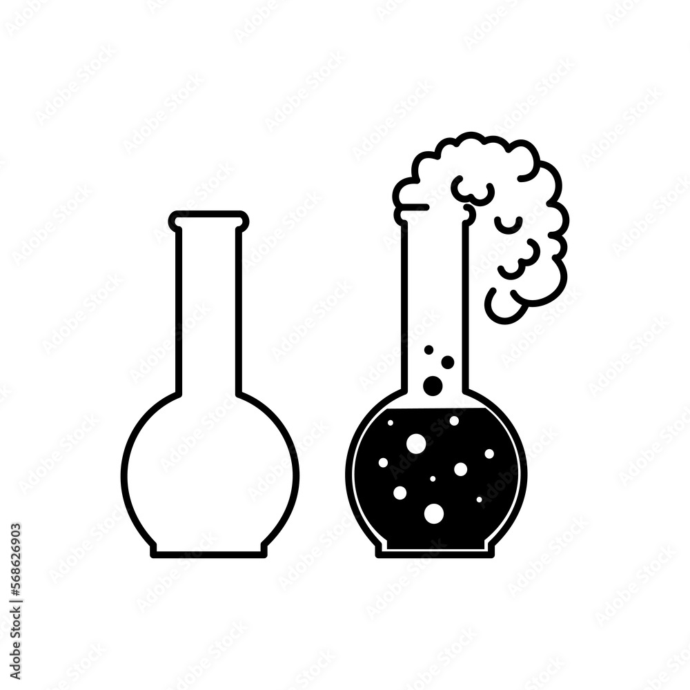 Set ikon vektor garis besar laboratorium sains kimia. Farmasi dan kimia ...