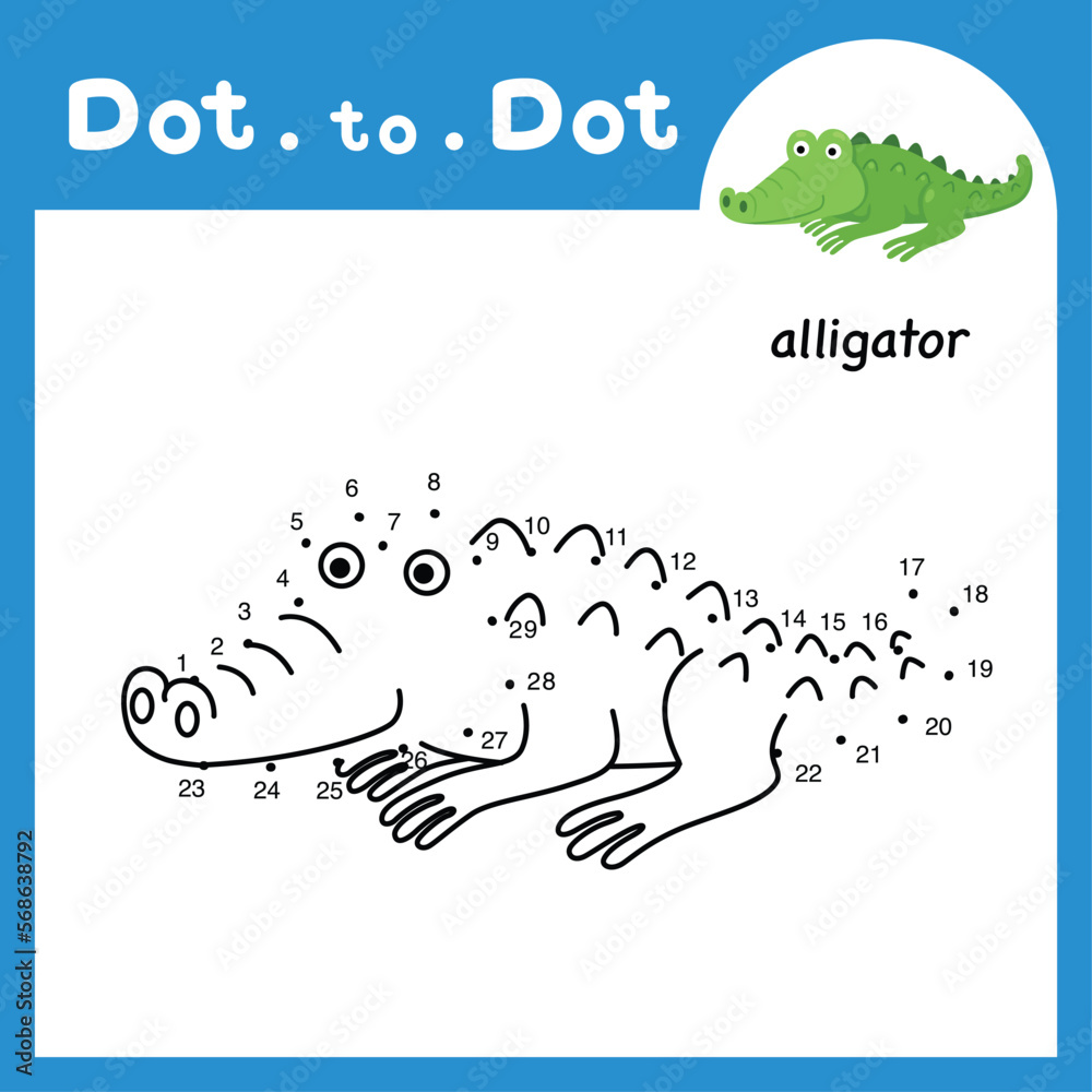 Dot to dot educational game and coloring book of alligator animal ...
