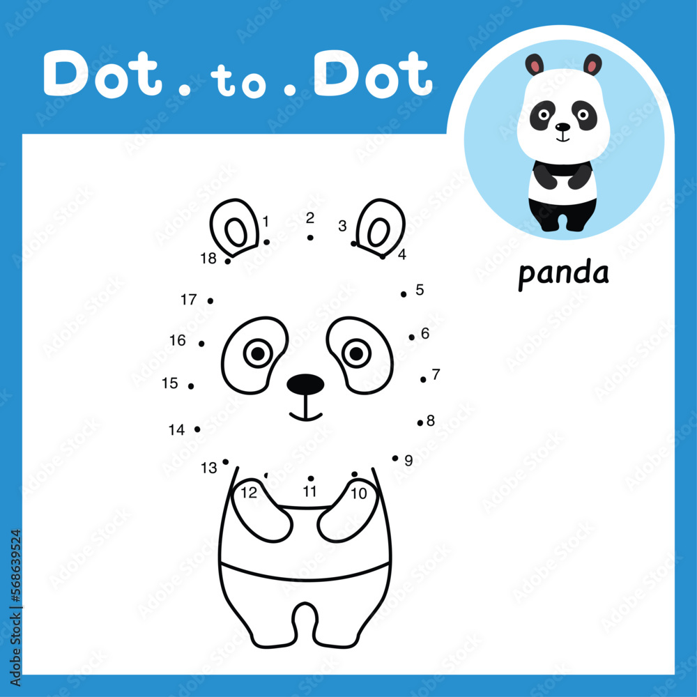 Dot to dot educational game and coloring book of panda animal cartoon ...