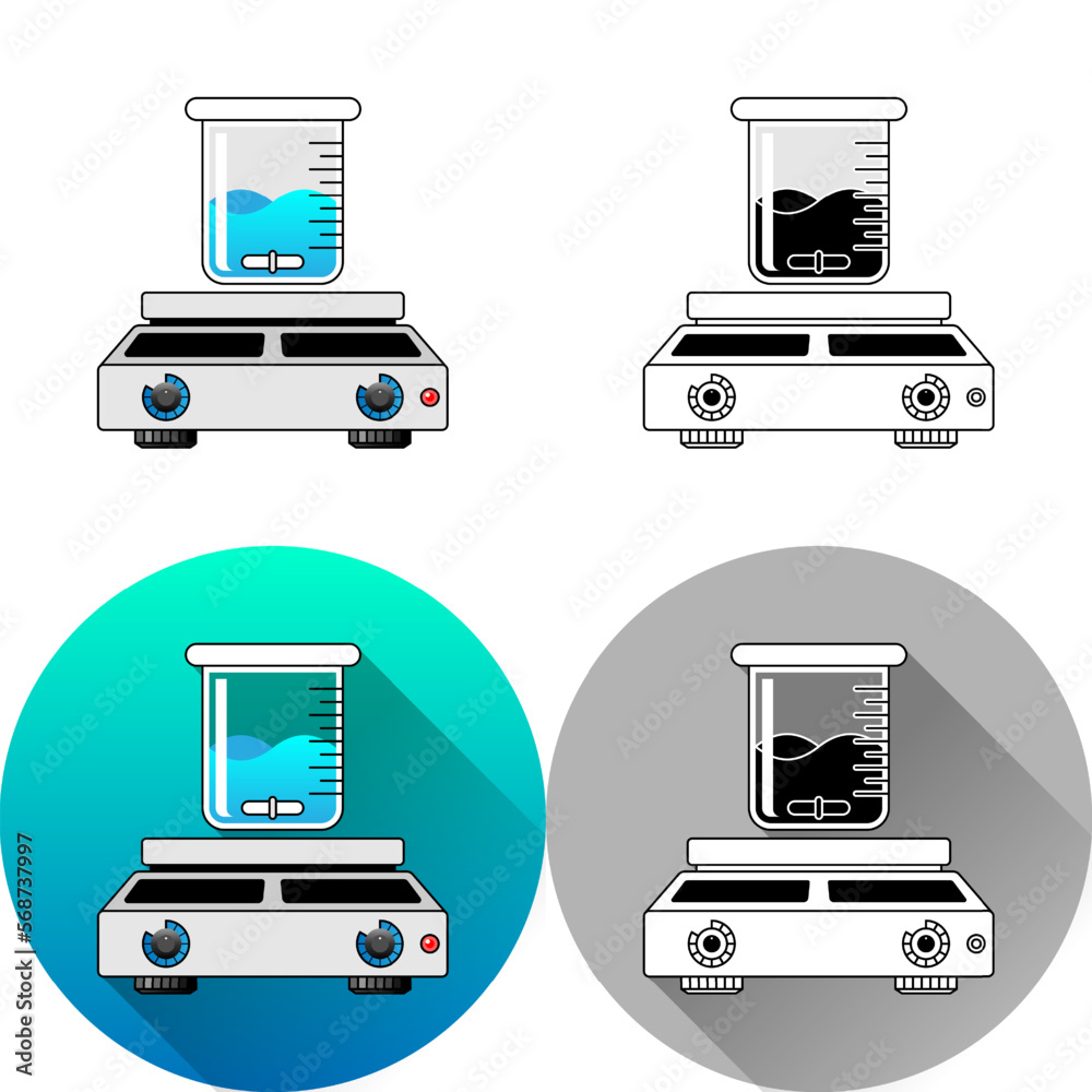 Beaker and Heating-Magnetic Stirrer Laboratory Equipment Icon, Set of ...