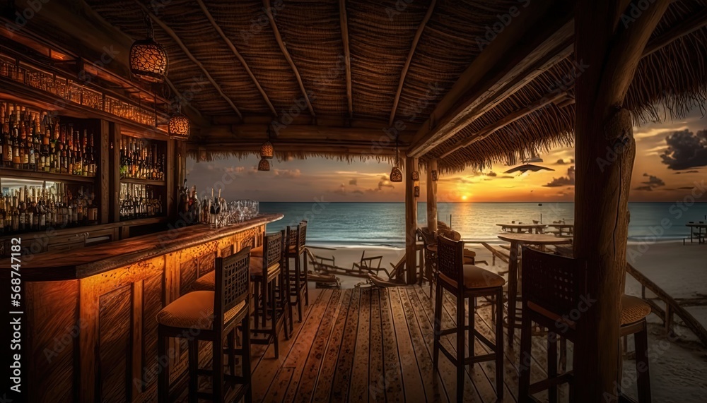 Ilustración de Stock beautiful romantic beach bar with seascape at ...