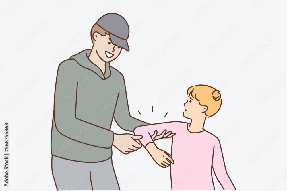 Smiling man trying to kidnap resisting teenage girl or commit ...