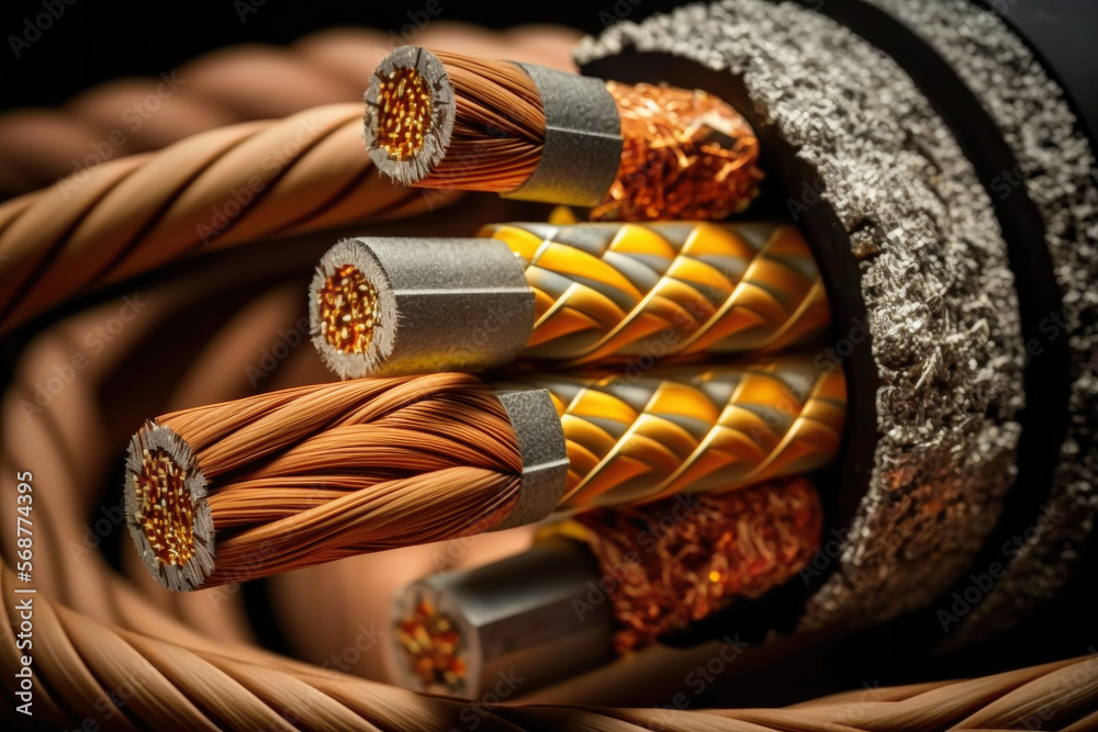 High-voltage electrical cable cross section closeup created with ...