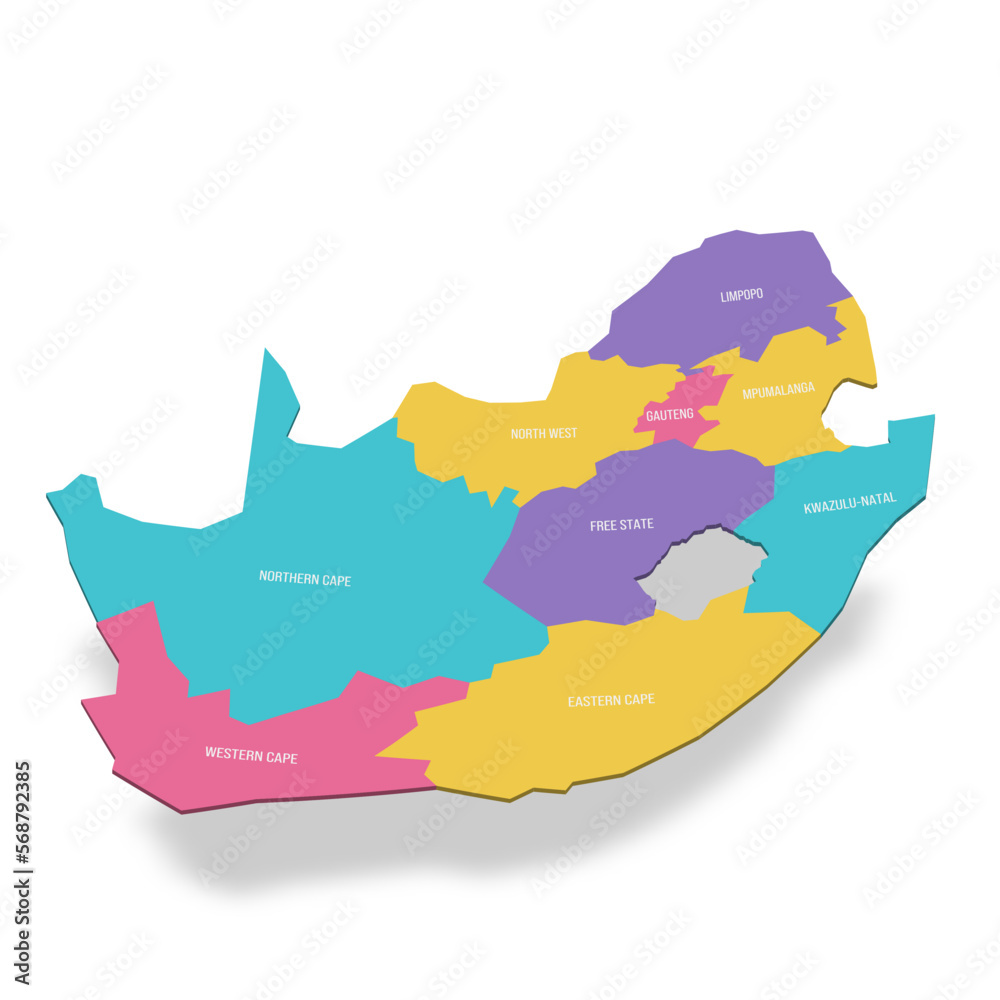 South Africa political map of administrative divisions - provinces. 3D ...