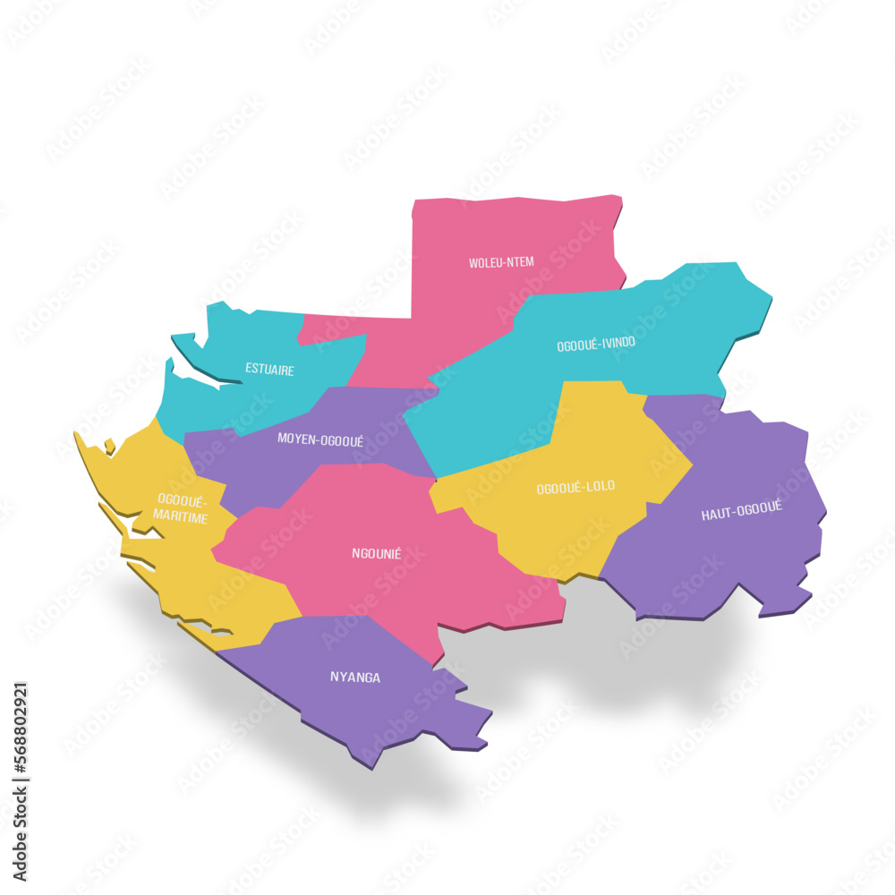 Gabon political map of administrative divisions - provinces. 3D ...