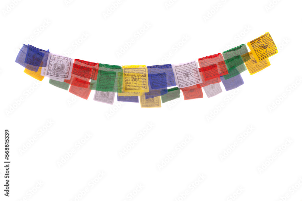 Tibetan prayer flags isolate on white Stock Illustration | Adobe Stock