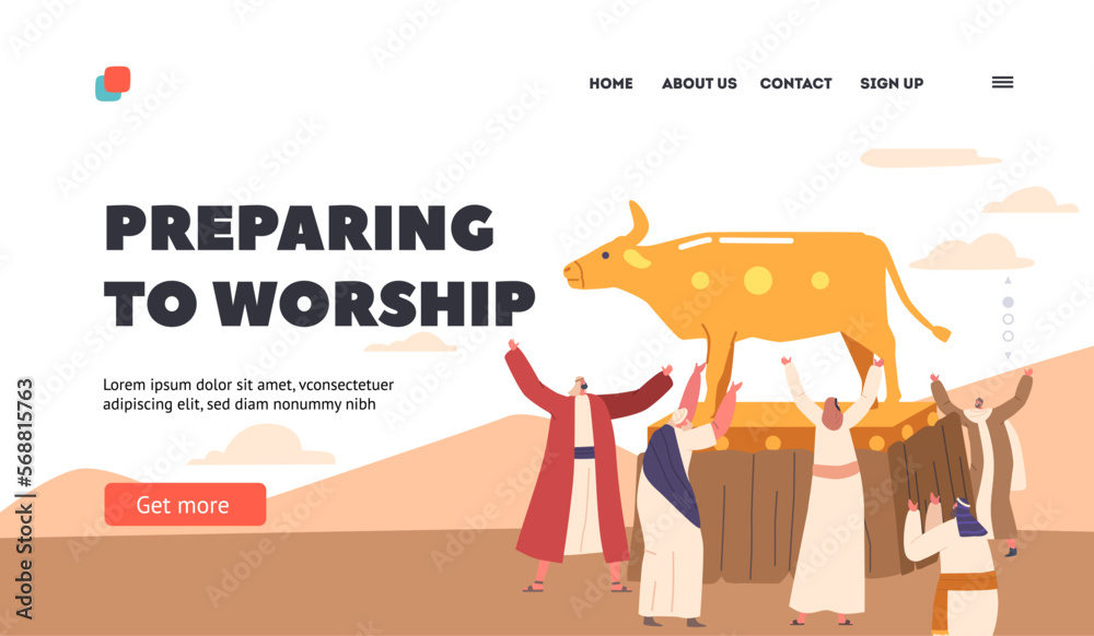 Vector De Stock Preparing To Worship Landing Page Template Ancient Jews Characters Worshiping