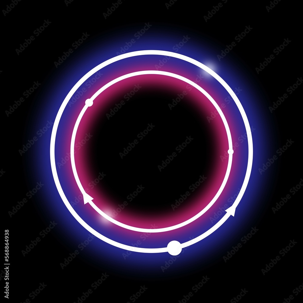 Neon circle frame border, modern round frame neon background with empty ...