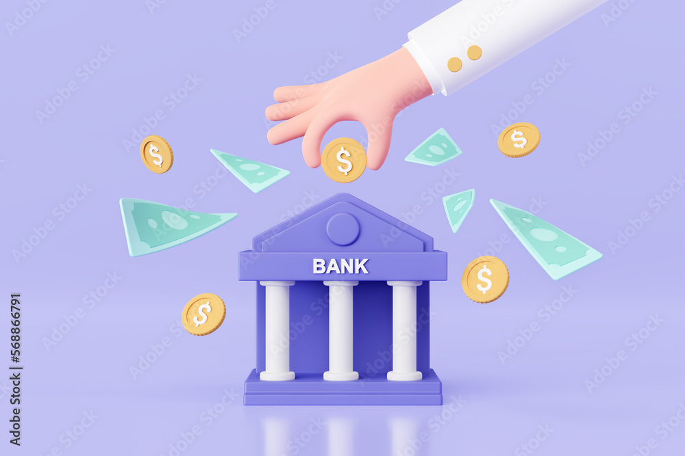 3d Financial concept bank deposits, withdrawal, transactions, bank ...