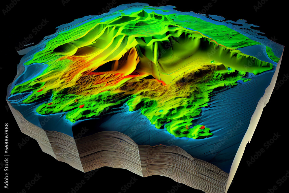 GIS 3D lidar map, a model of the earth's surface obtained after ...