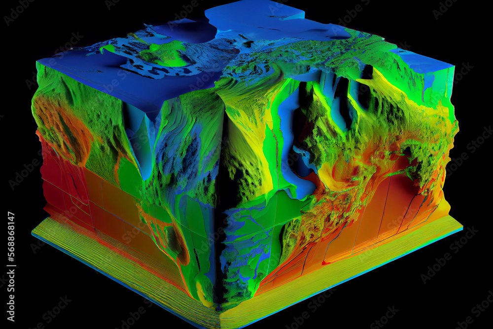 GIS 3D lidar map, a model of the earth's surface obtained after ...