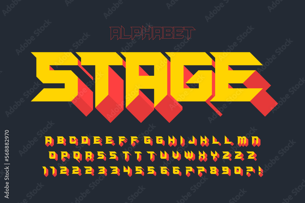 Strong display font design, dynamic alphabet, letters and numbers ...