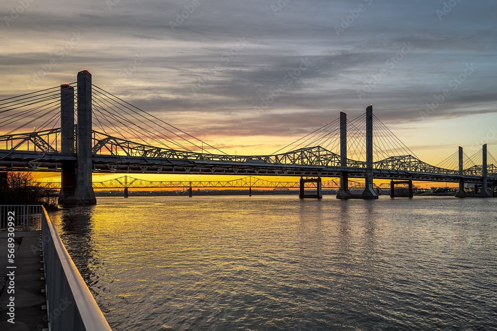 John F. Kennedy Bridge and Abraham Lincoln Bridge crossing the Ohio ...