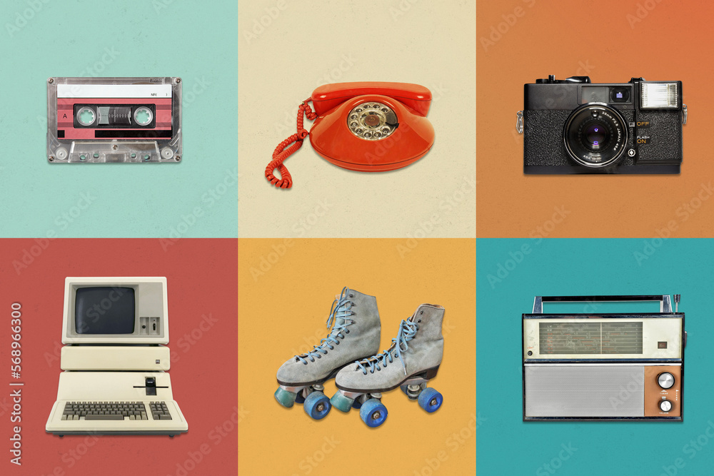 Nostalgic retro item set from 1980s and 1990s Stock Photo | Adobe Stock