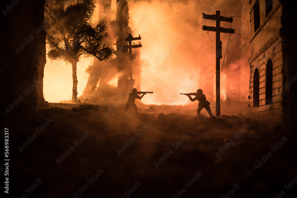 War Concept. Battle scene on war fog sky background, Fighting ...