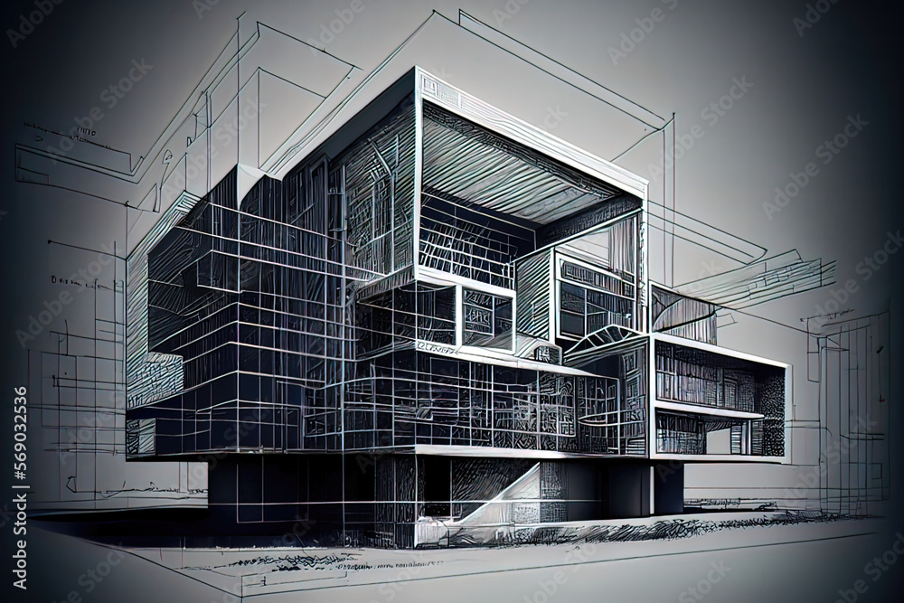 architecture concept art, of modern conventional building with ...