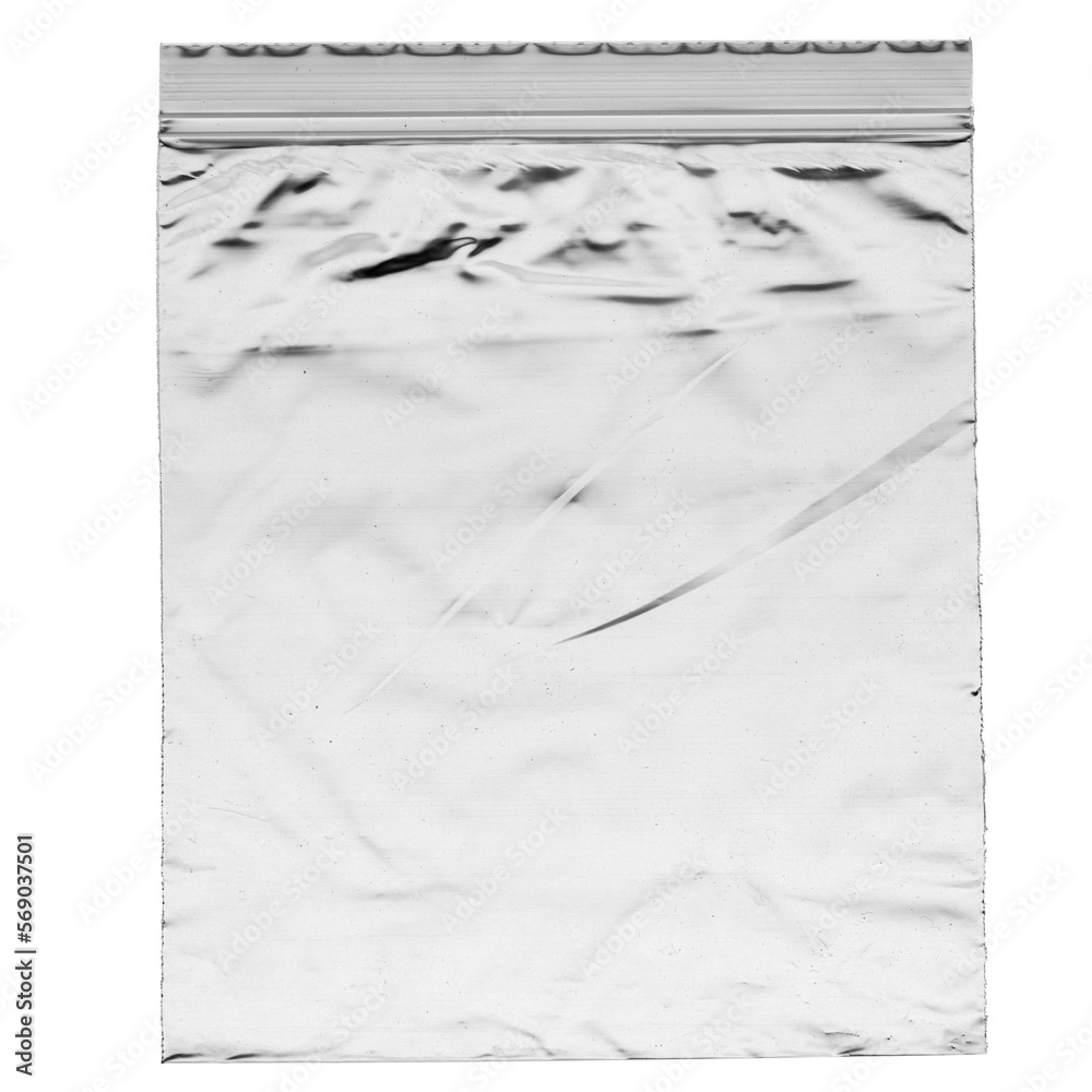 Wrinkled plastic wrap with zipper texture on a black background ...