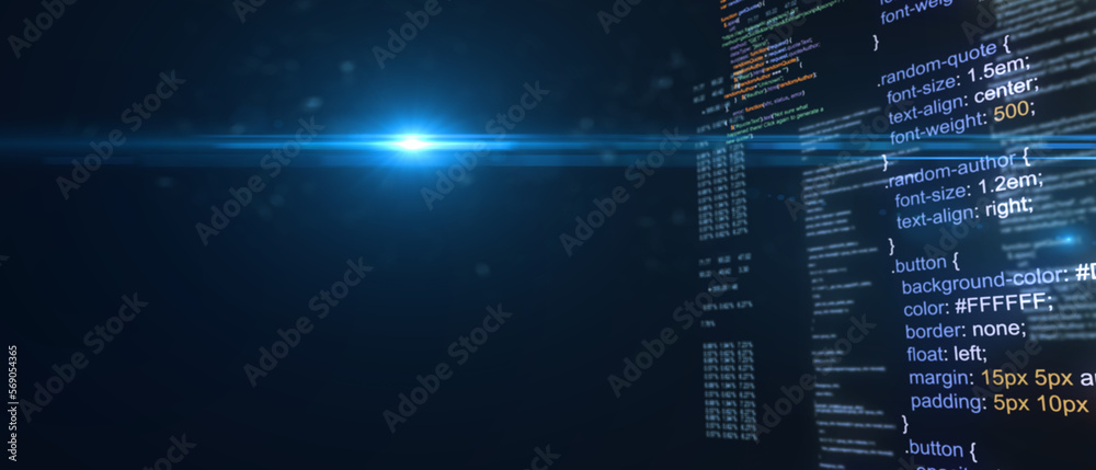 Technological background. Software source code. Program code. Programming code on virtual screen ...