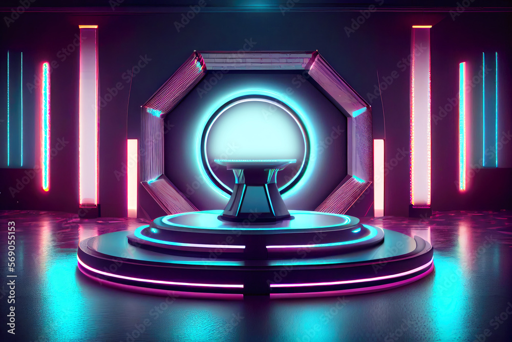 Abstract neon podium pedestal light fluorescent Neon Lights glow ...