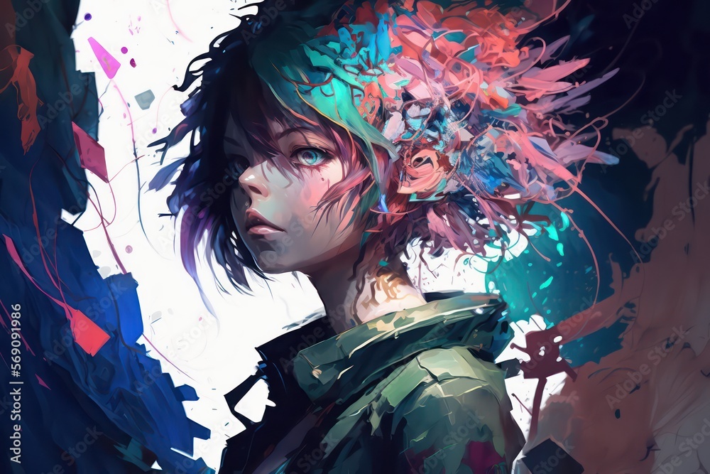 Ilustración de Stock Abstract painting about anime girl with close up ...