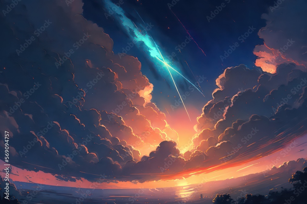 Anime sky painting wallpaper background. Fantasy sky. Skyland with ...