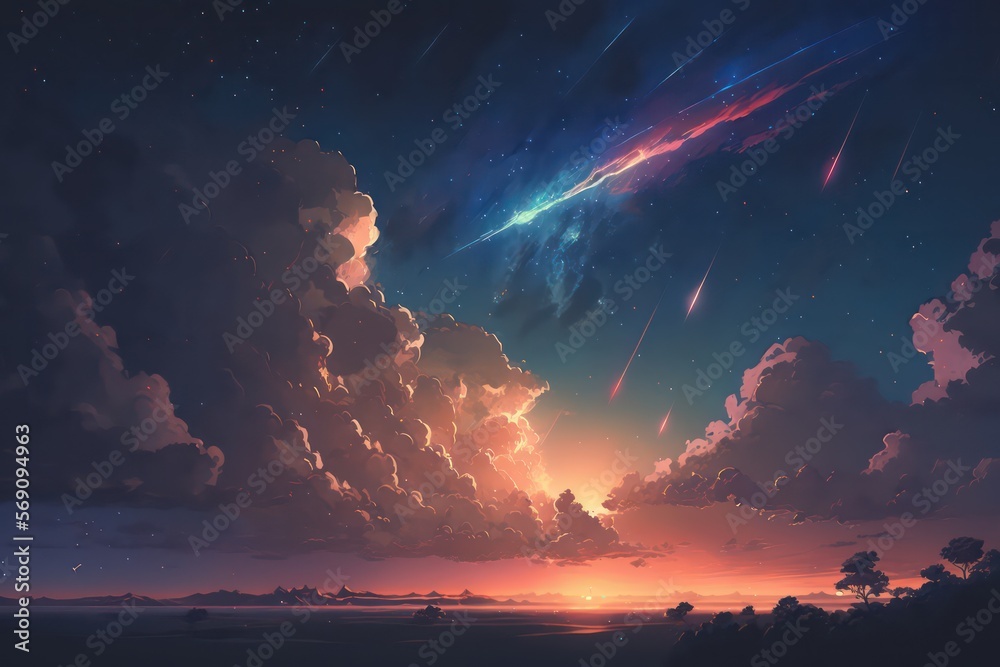 Anime sky painting wallpaper background. Fantasy sky. Skyland with ...