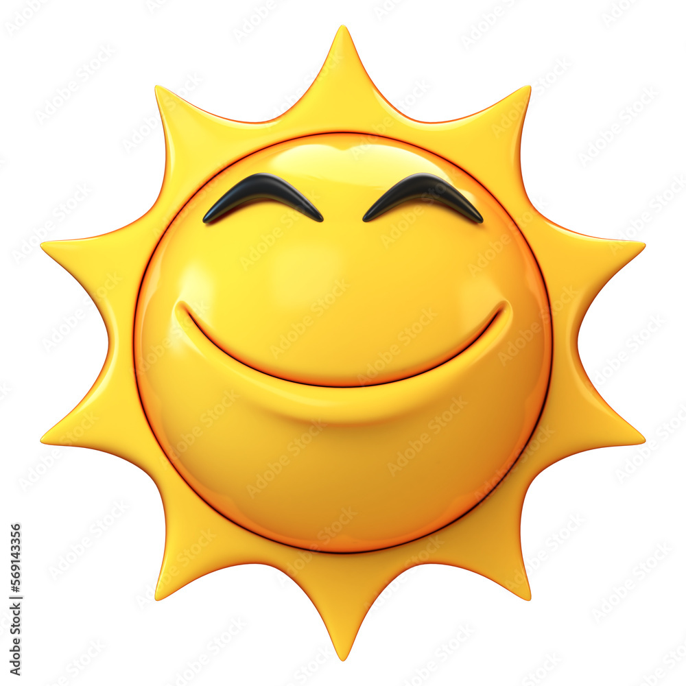 Cartoon sun emoji isolated on white background, sunshine emoticon 3d ...